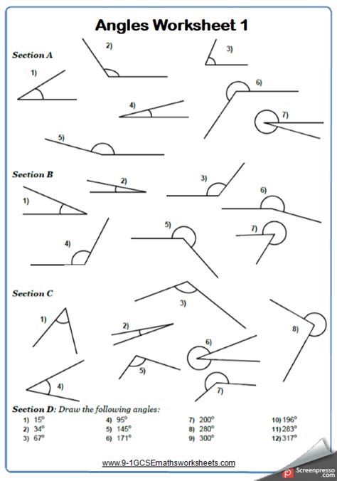 Angles Worksheet With Answers
