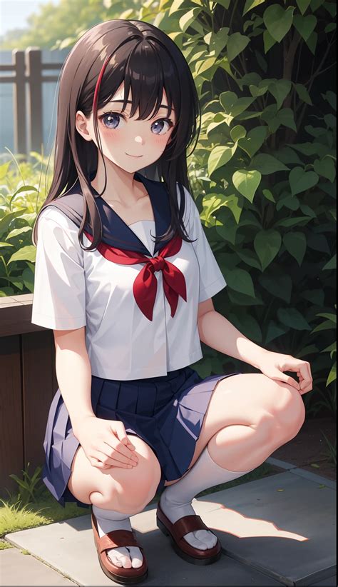 Chica Anime Arrodillada Con Las Piernas Cruzadas Y Los Ojos Cerrados