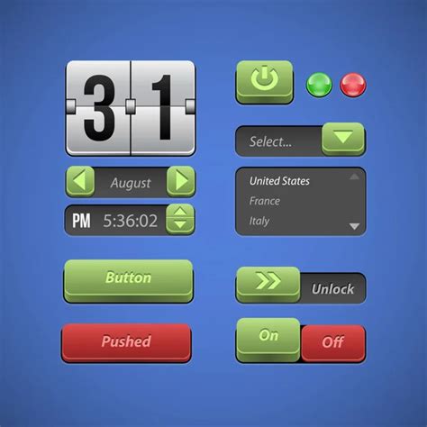 가벼운 사용자 인터페이스 컨트롤을 청소 웹 요소입니다 웹사이트 소프트웨어 Ui 버튼 스위처 슬라이더 화살표 드롭 다운 탐색 바 메뉴 도구 설명 체크