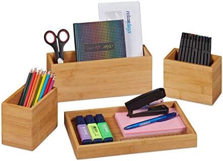 Relaxdays Schreibtisch Organizer Bambus Stiftehalter Holz Stiftebox