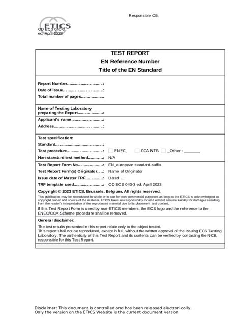 ETICS TEST REPORT TEMPLATE IECEE Doc Template PdfFiller