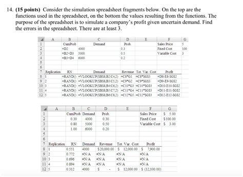 solved 14 15 points consider the simulation spreadsheet