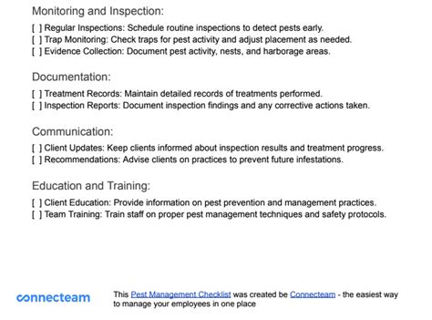 Pest Management Checklist Template Free Pdf Download