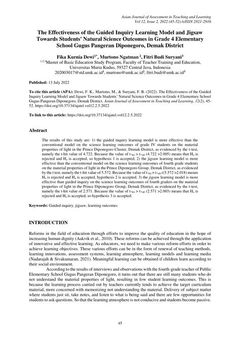 Pdf The Effectiveness Of The Guided Inquiry Learning Model And Jigsaw