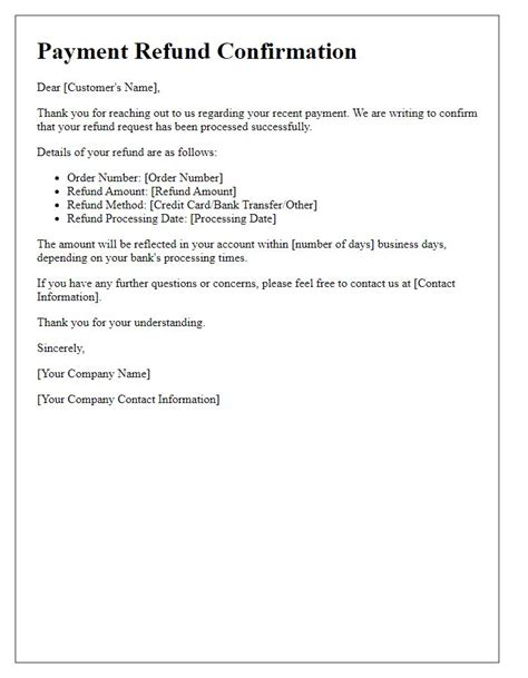 Letter Template For Confirming Payment Refund Free Samples In Pdf Letterin