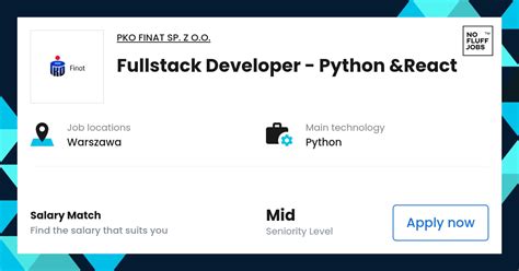 Fullstack Developer Python Andreact Job Fullstack Pko Finat Warszawa No Fluff Jobs
