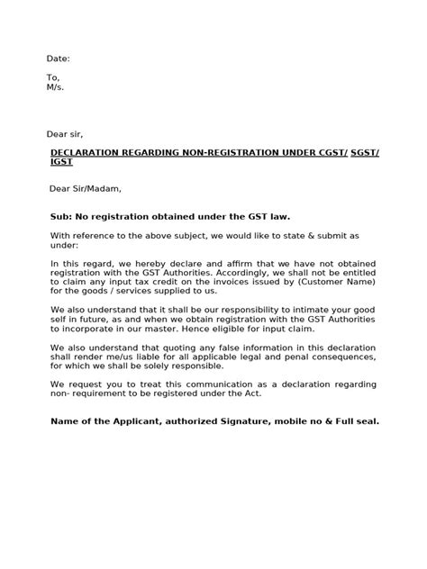 Gst Declaration Word Pdf