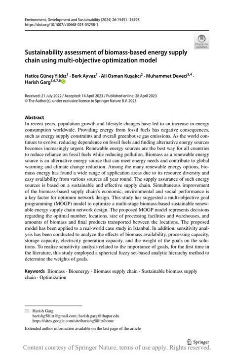 Sustainability Assessment Of Biomass Based Energy Supply Chain Using Multi Objective