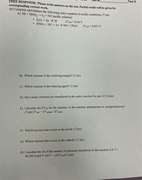 solved free response please write answers on the test