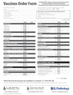 Fillable Online Vaccines Order Form PLEASE NOTE QML Pathology Fax Email Print PdfFiller