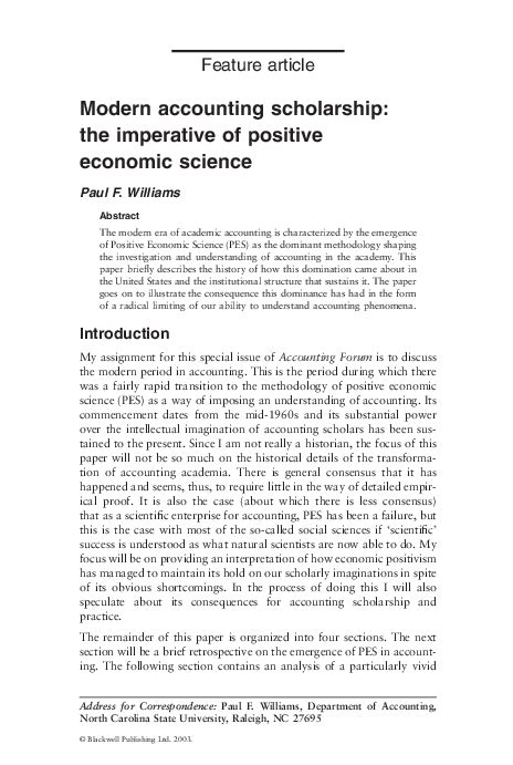 Pdf Modern Accounting Scholarship The Imperative Of Positive