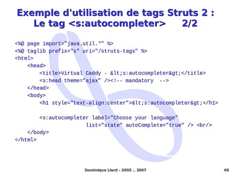 le framework struts 2 exemple d utilisation de tags struts 2 le tag 2 2