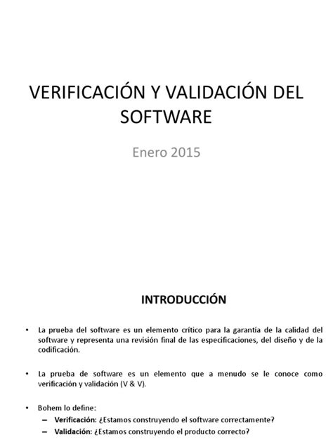 Verificación Y Validación De Software Pdf Desarrollo Guiado Por Pruebas Software