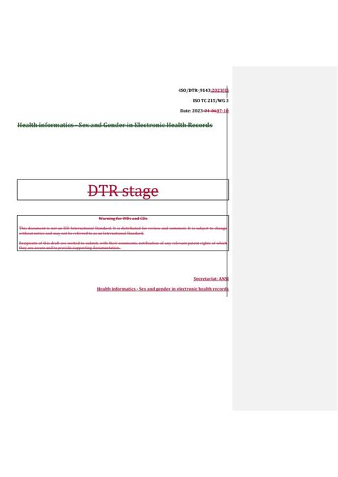 ISO DTR Health Informatics Sex And Gender In Electronic Health Records