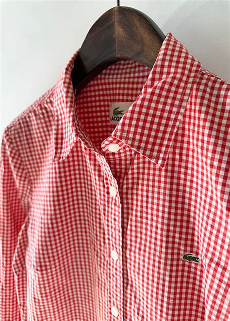 90 라코스테 레드 체크 셔츠 우먼스 후루츠패밀리