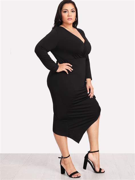 Plus Surplice Wrap Asymmetrical Dress Asymmetrical Dress Plus Size