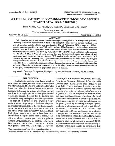 Pdf Molecular Diversity Of Root And Nodule Endophytic Bacteria From