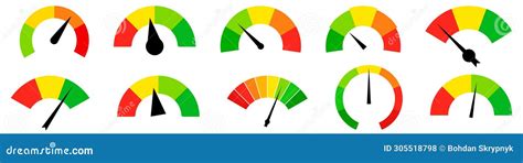 round color scale indicator with arrow set stock vector illustration of arrow speedometer