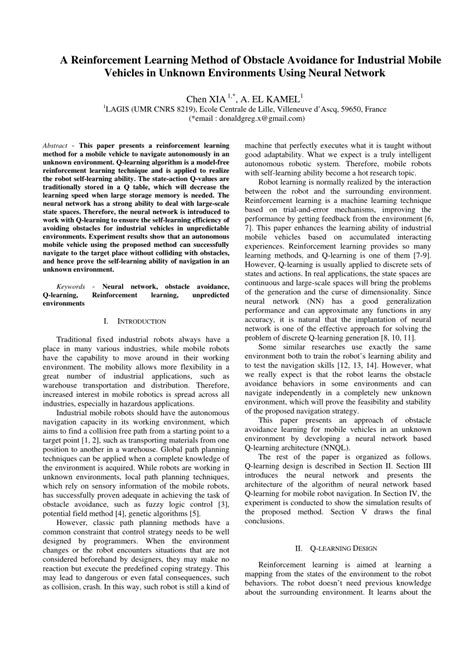 Pdf A Reinforcement Learning Method Of Obstacle Avoidance For Industrial Mobile Vehicles In