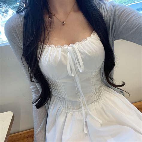 [고퀄 청순룩] 슈가 화이트 레이스 나시 A라인 미니 원피스 에이블리