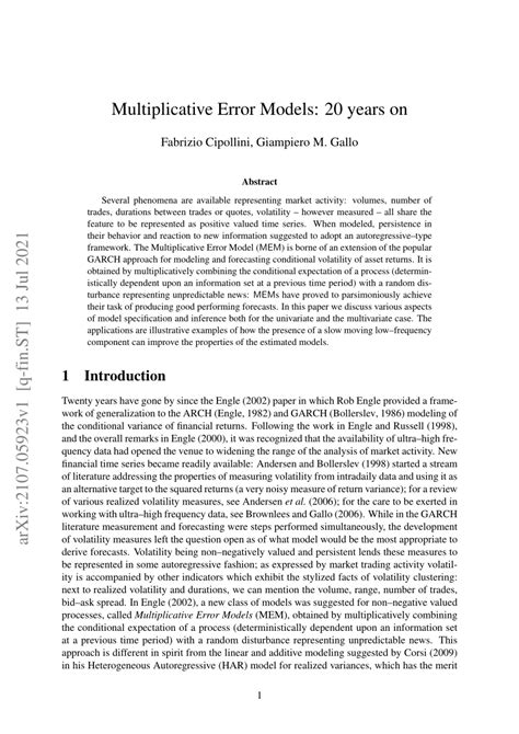Pdf Multiplicative Error Models 20 Years On