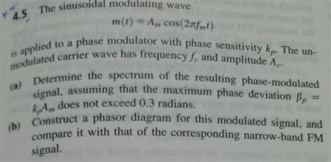 Solved The Sinusoidal Modulating Wave M T A M Cos Pi Chegg