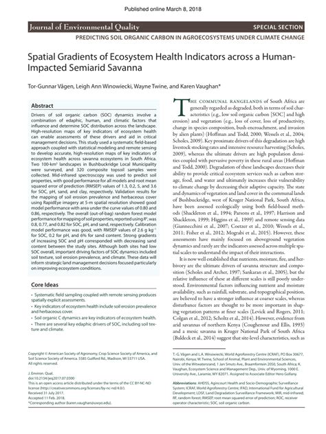 Pdf Spatial Gradients Of Ecosystem Health Indicators Across A Human