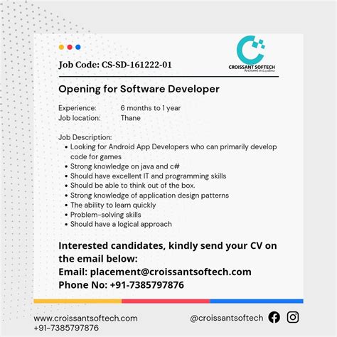 Croissant Softech On Linkedin Opening For Software Developer Exp 6 Months To 1 Year Contact …