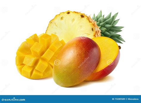 Mango Pineapple Cut Half On White Background Stock Image Image Of