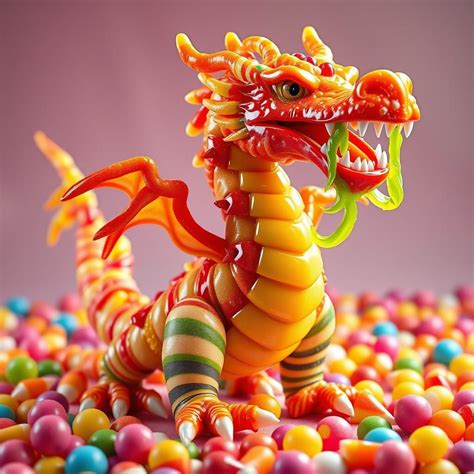 Taffy Dragon Vibrant Candy Dragon In Whimsical Landscape