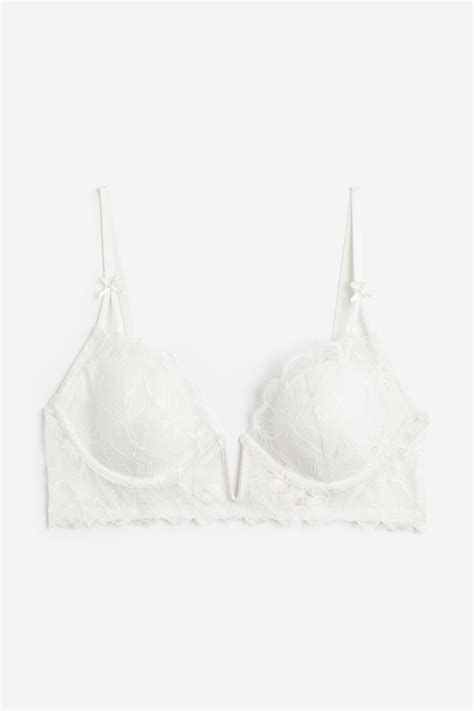Womens White Padded Underwire Lace Bra Handm Us
