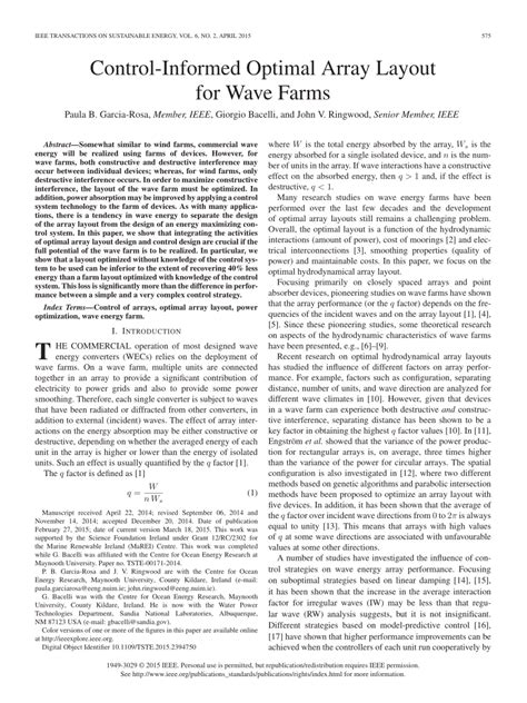 Pdf Control Informed Optimal Array Layout For Wave Farms