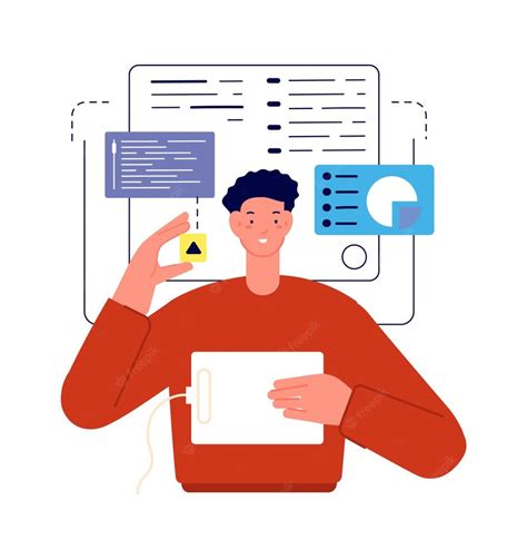 Premium Vector Man Working With Charts Analytics Or Developer