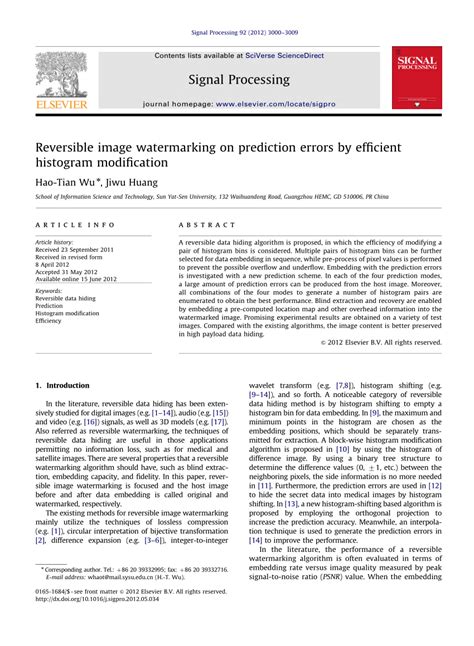 pdf reversible image watermarking on prediction errors by efficient
