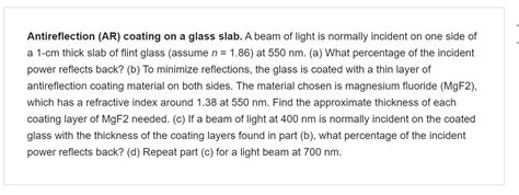 Solved Antireflection Ar Coating On A Glass Slab A Beam