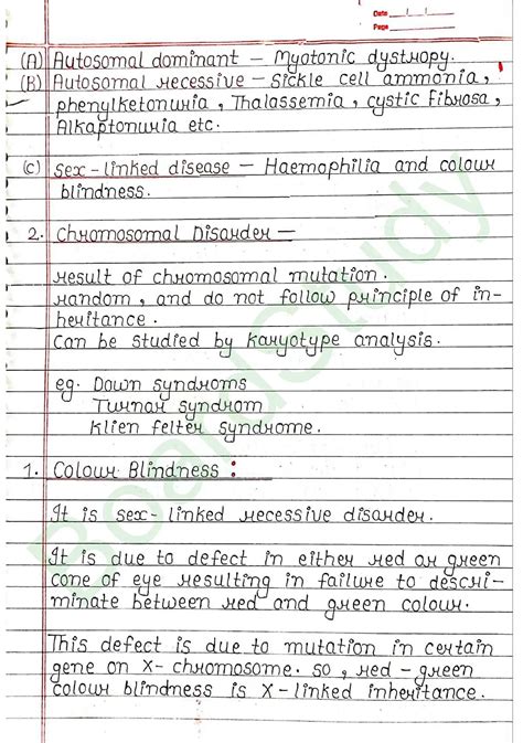 Ncert Class 12 Biology Principles Of Inheritance And Variation Notes Handwritten Notes And Pdf