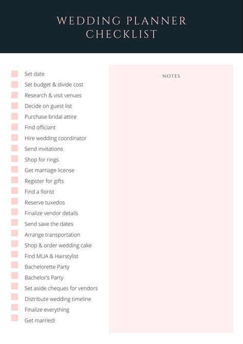Printable Wedding Checklist Timeline Planner Wedding Planning