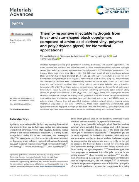 Pdf Thermo Responsive Injectable Hydrogels From Linear And Star
