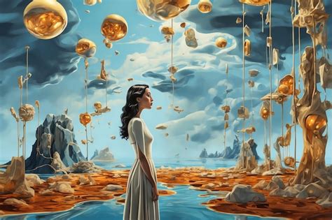 Premium Ai Image The Scene Is A Surreal Dreamscape With Floating Clocks And Melting Landscapes