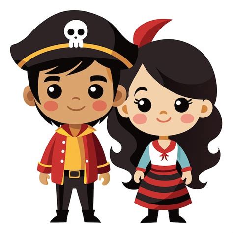 귀여운 성인 검은색 해적 커플 터 일러스트레이션 색 배경 프리미엄 Ai 생성 벡터