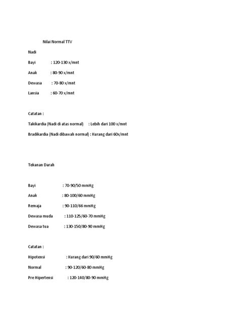 Nilai Normal Ttv Pdf Kesehatan Holistik