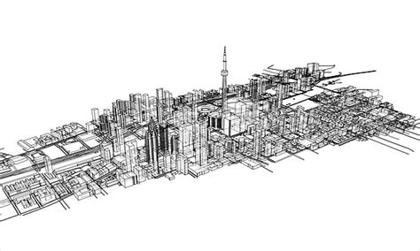 Outline City Concept Wire Frame Style Road City Outline City Vector Road City Outline City