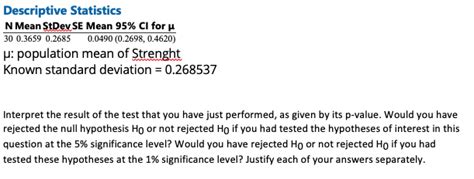 Solved Descriptive Statistics N Mean Stdev Se Mean 95 Ci