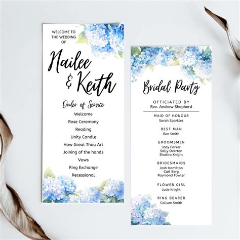 Ceremony Programs Hydrangea Wedding Program Template Order Of