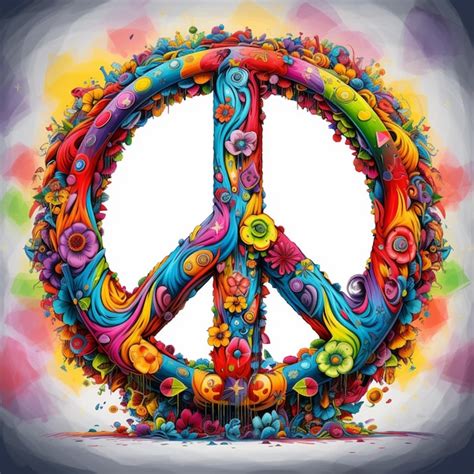 Premium Photo Brightly Colored Peace Sign With Flowers And