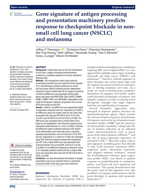 Pdf Gene Signature Of Antigen Processing And Presentation Machinery Predicts Response To
