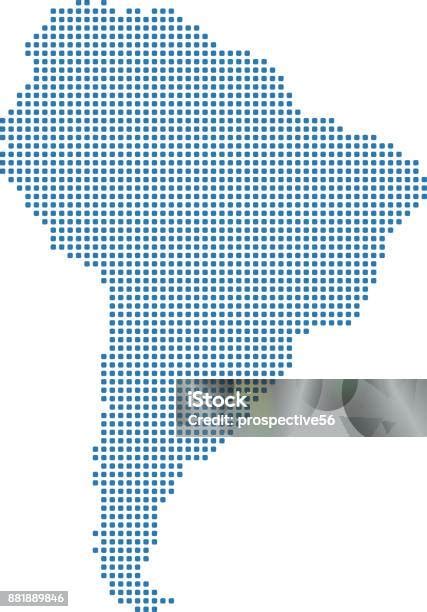 남미 점선된 지도입니다 남아메리카 지도 점입니다 매우 상세한 Pixelated 파란색 배경에서 남미 대륙 지도 벡터 개요 그림 가이아나에 대한 스톡 벡터 아트 및 기타
