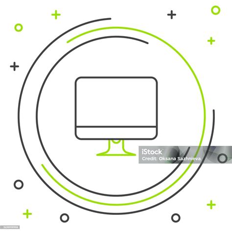 Black And Green Line Computer Monitor Screen Icon Isolated On White Background Electronic Device