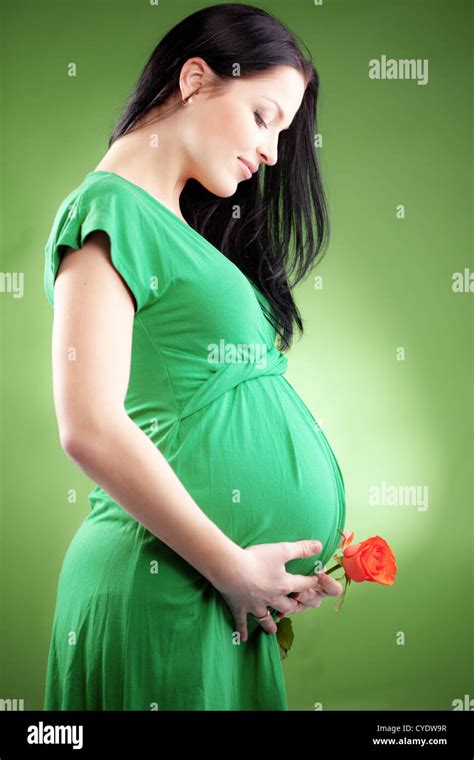 Portrait Of Pregnant Woman With Rose Stock Photo Alamy