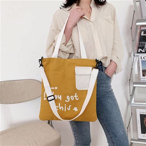 Large Capacity Canvas Womens Bag Letter Printing Hit Color Shoulder
